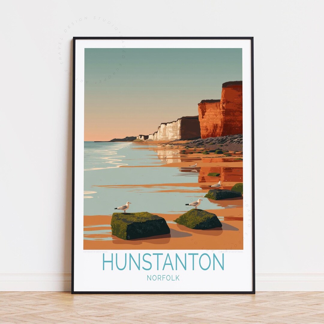 Hunstanton Norfolk Travel Poster, England Wall Art, Hunstanton Print ...