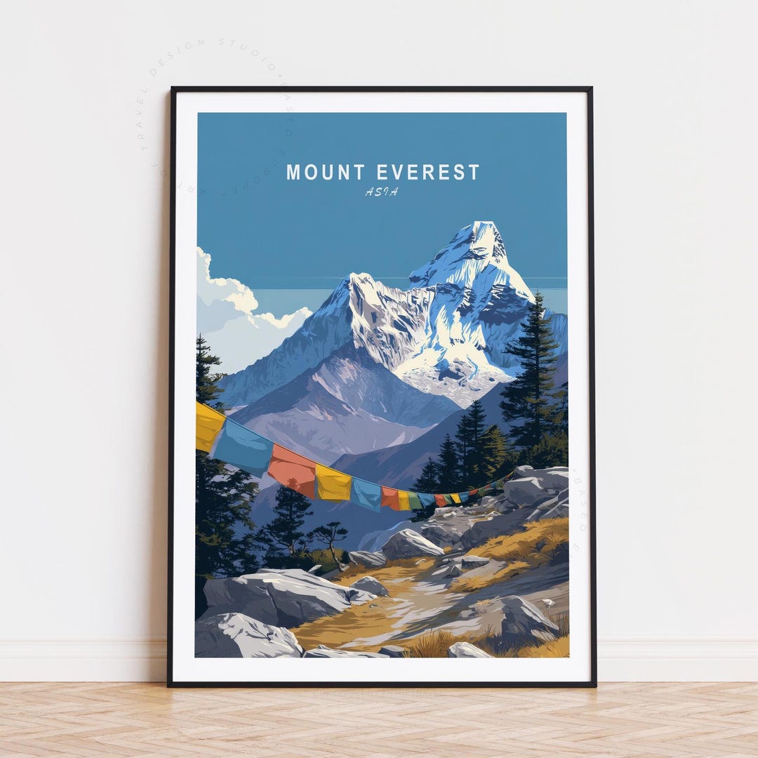 Mount Everest Travel Print Wall Art, Mount Everest Asia Poster ...