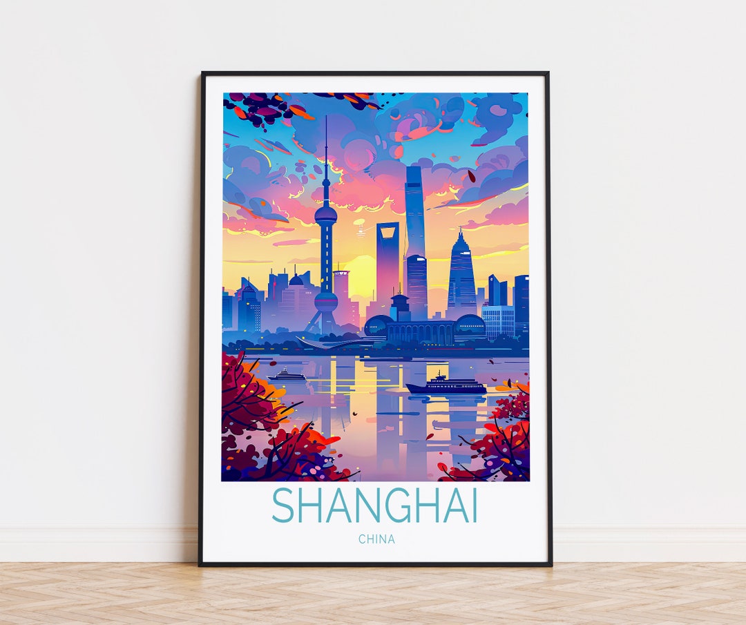 Shanghai China Travel Poster, China Wall Art, Custom Travel Poster ...
