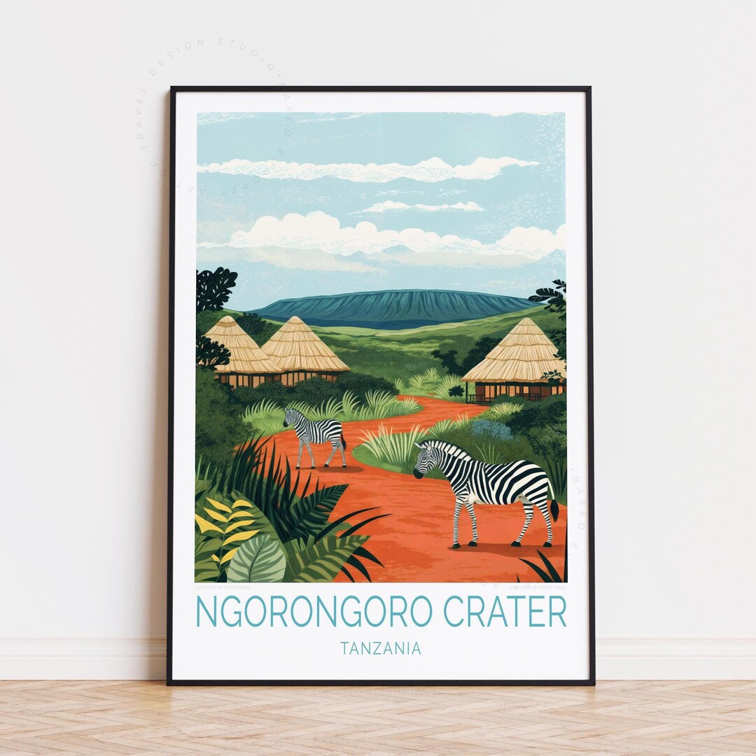 Ngorongoro Crater Travel Poster, Tanzania Wall Art, Ngorongoro Crater ...