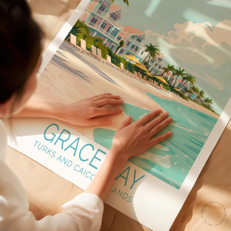 Grace Bay Travel Poster, Turks and Caicos Islands Wall Art, Grace Bay ...