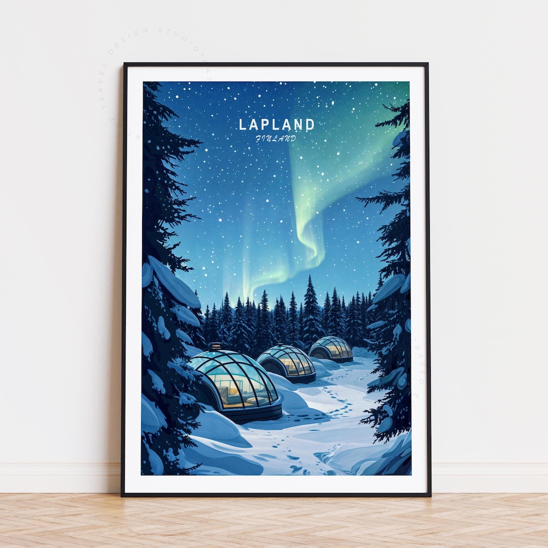 Lapland Travel Poster, Finland Wall Art, Lapland Northern Lights Print ...