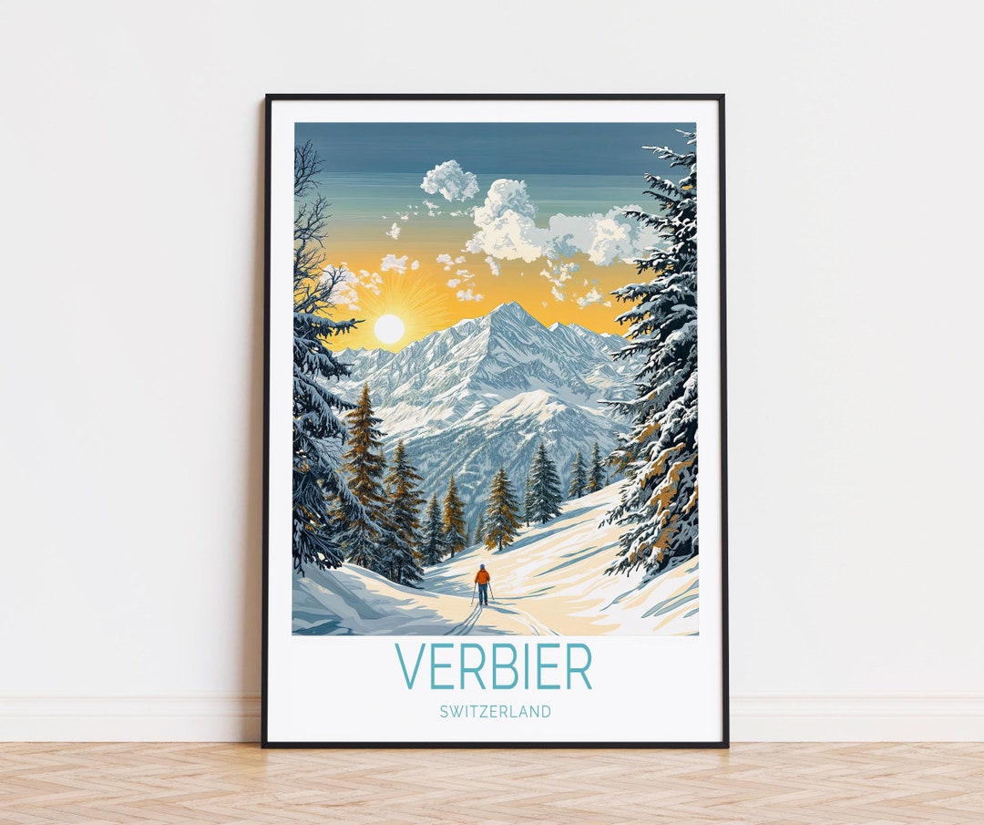 Verbier Switzerland Travel Poster, Switzerland Wall Art, Verbier Ski ...
