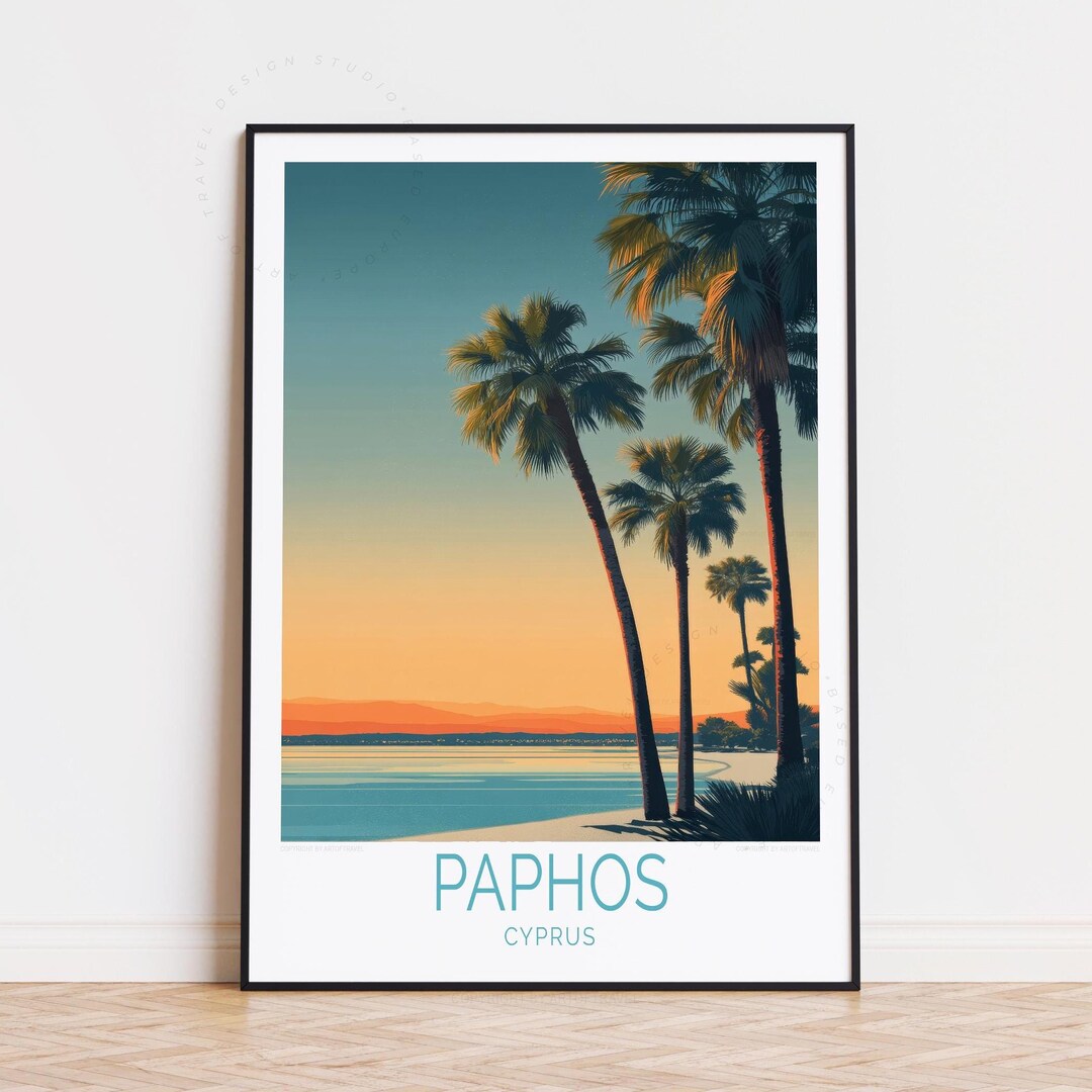 Paphos Cyprus Travel Poster, Paphos Wall Art Print, Paphos Beach Decor ...