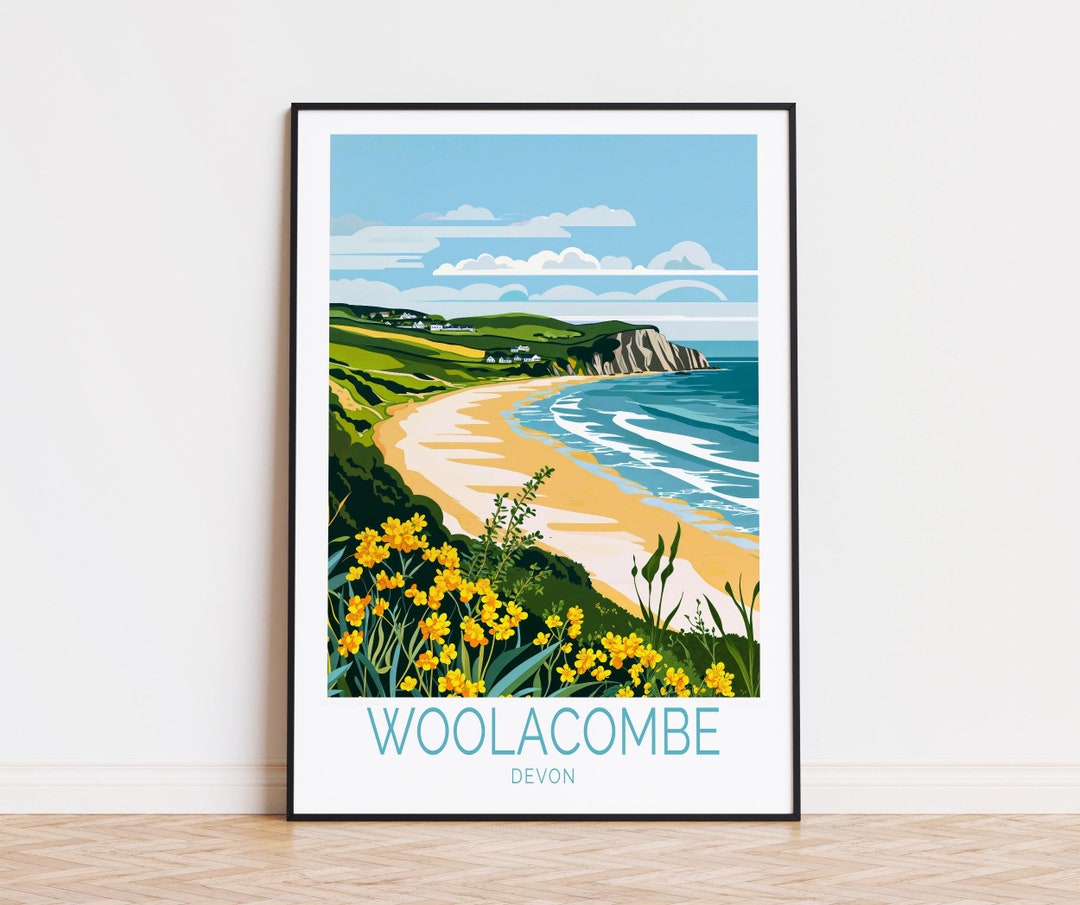 Woolacombe Devon Travel Poster, England Wall Art, Woolacombe Devon ...