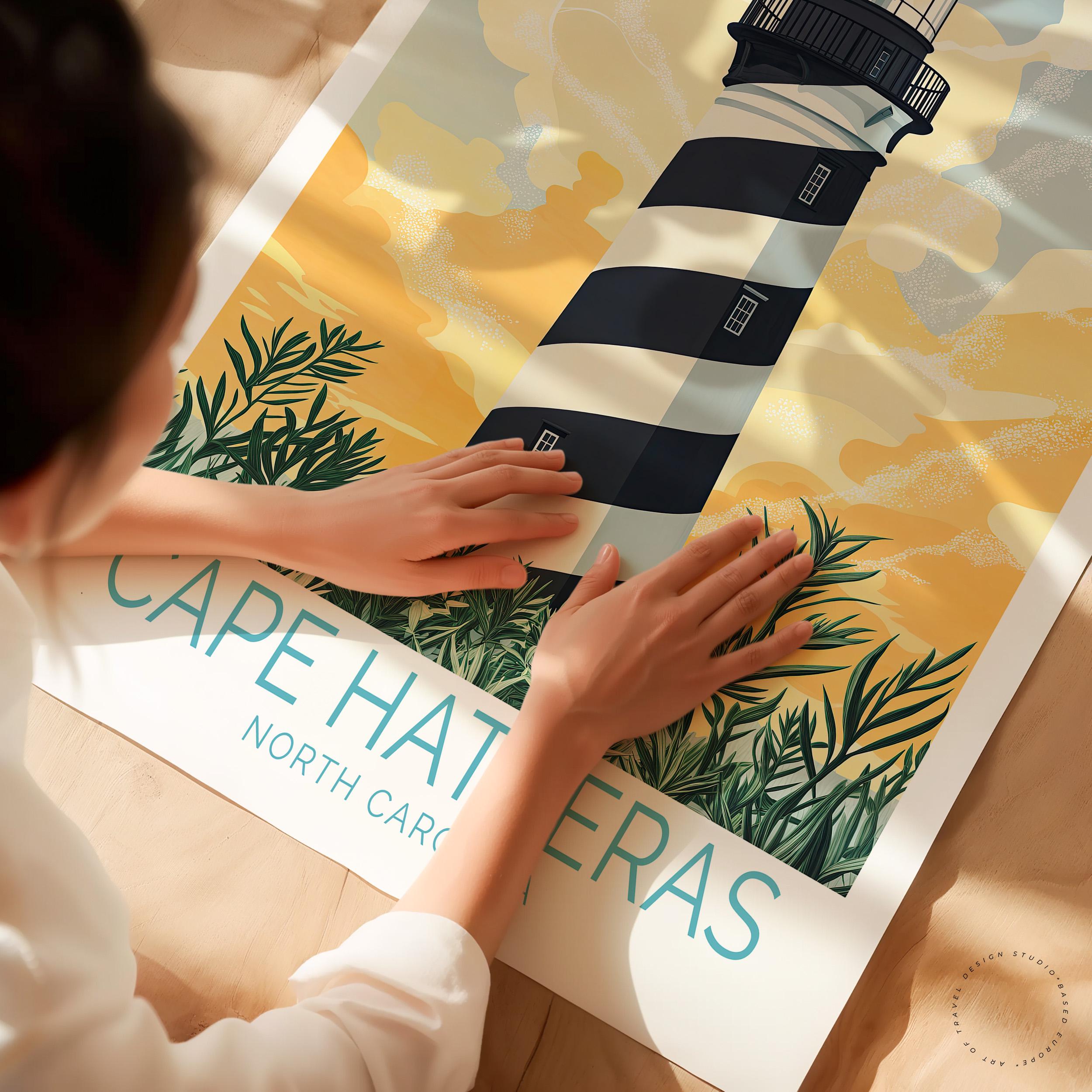 Cape Hatteras Travel Poster, North Carolina Wall Art, Lighthouse Print ...