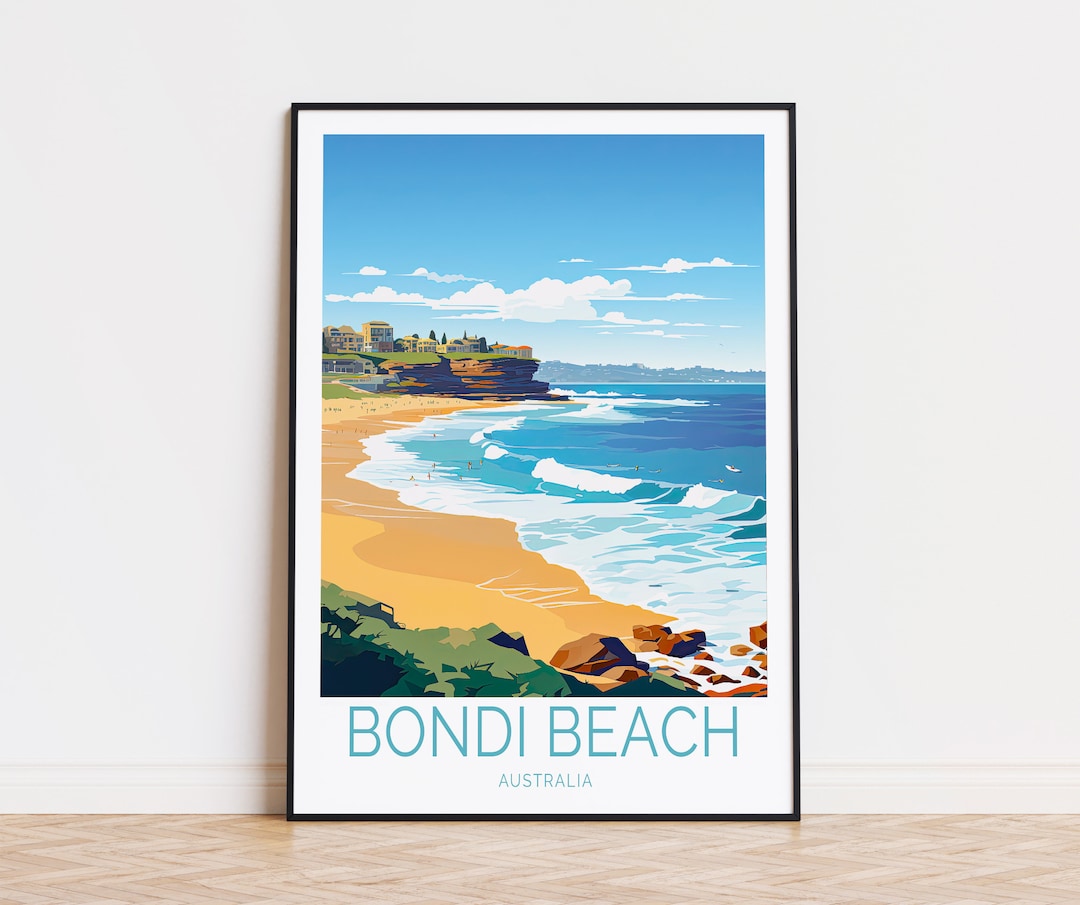 Bondi Beach Travel Poster, Australia Wall Art, Bondi Beach Australia ...