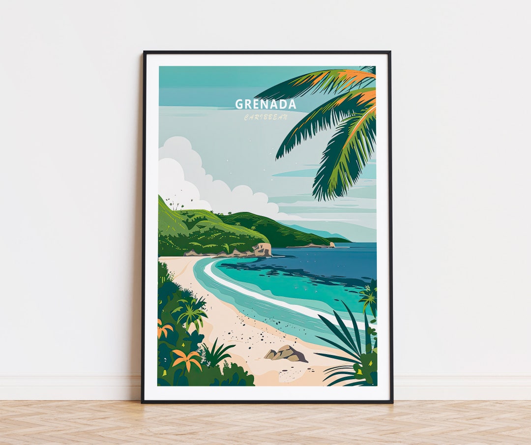 Grenada Caribbean Print, Grenada Poster, Caribbean Grenada Coastal ...