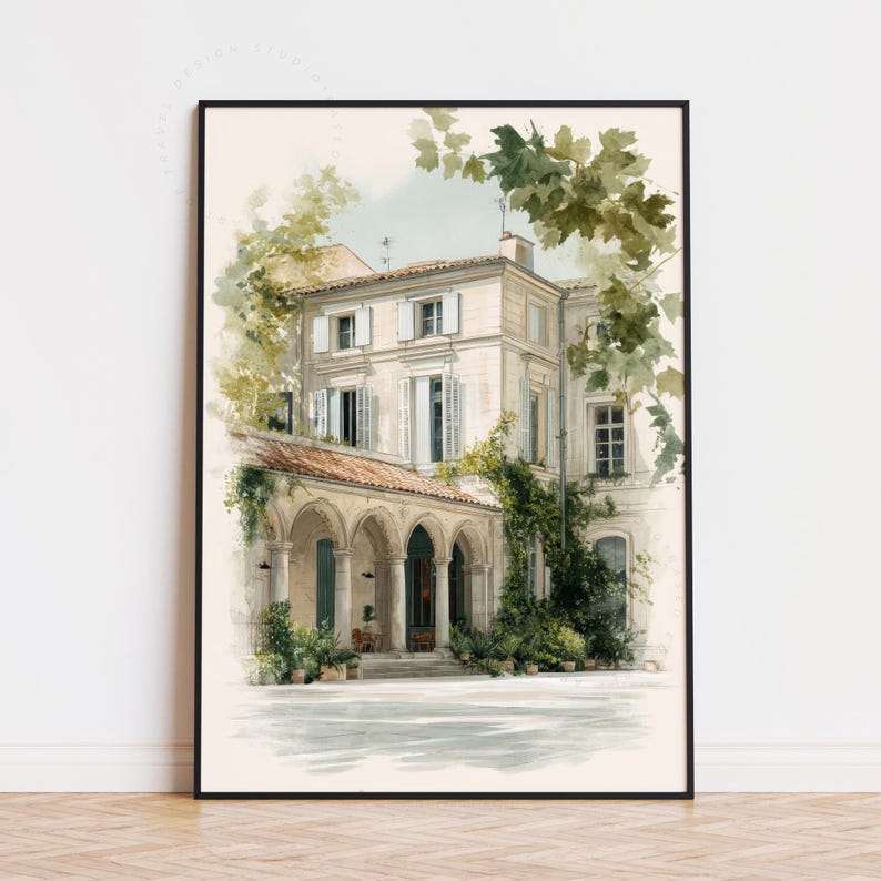 Nîmes France Watercolor Travel Poster, Historic Architecture Wall Art ...