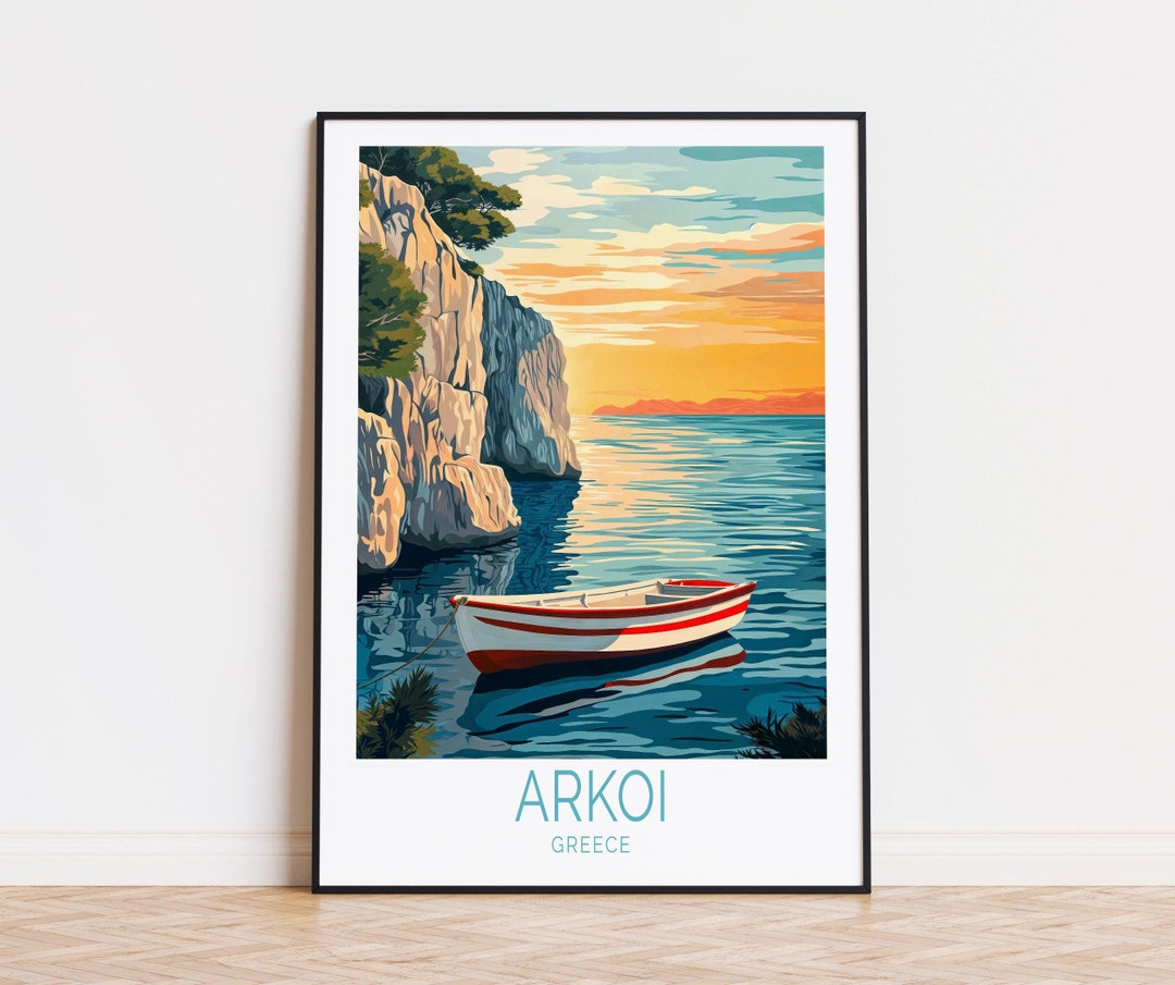 Arkoi Greece Travel Poster, Greece Wall Art, Arkoi Print, Home Decor ...