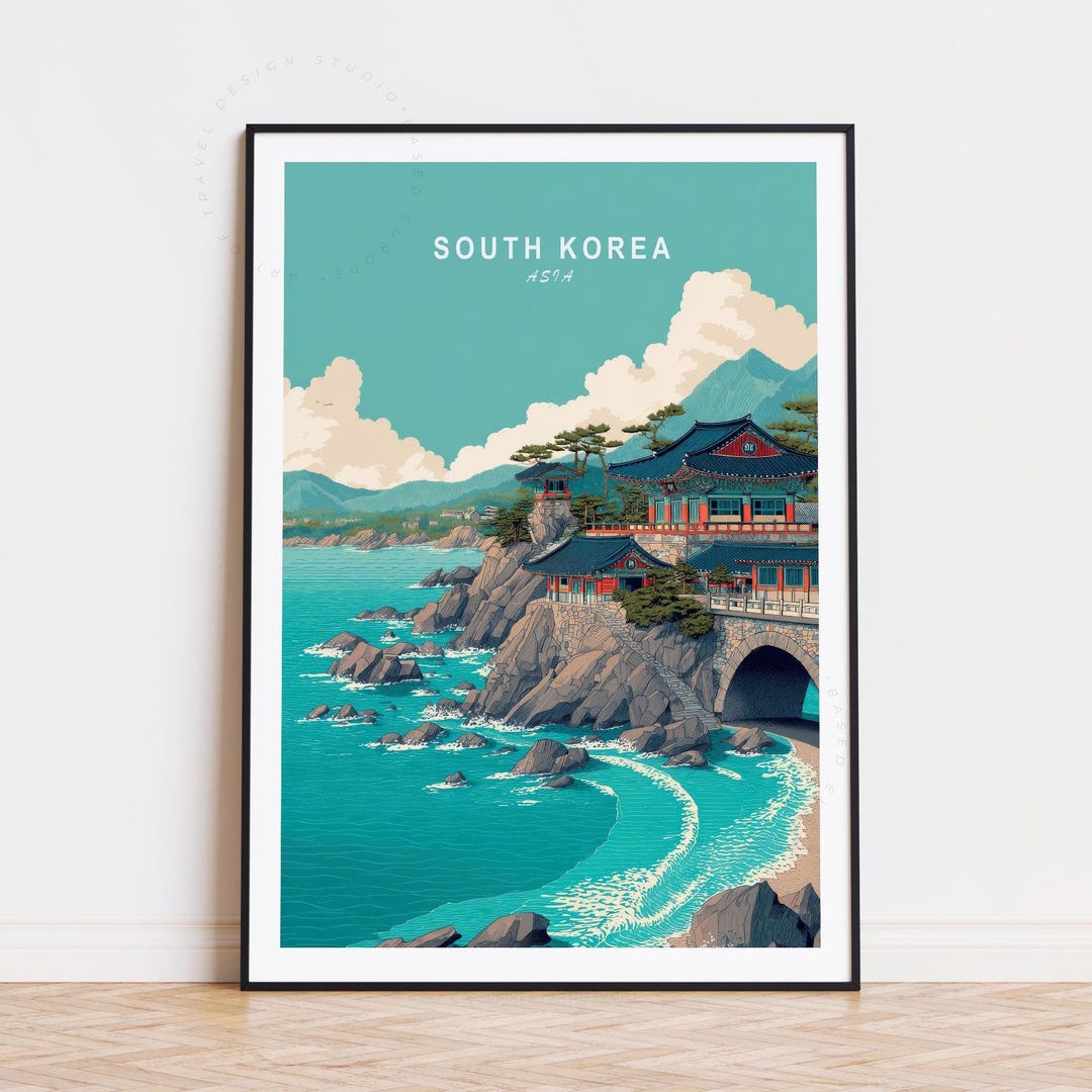 South Korea Travel Poster, Asian South Korea Wall Art, Korean Temple ...