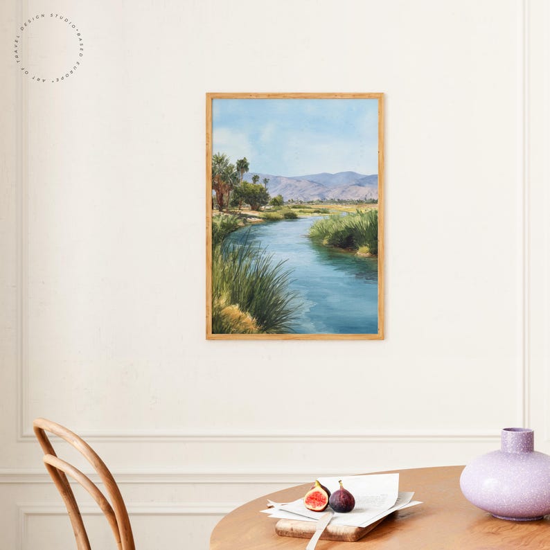 Yuma Arizona Watercolor Poster | Desert River Landscape Travel Wall Art ...