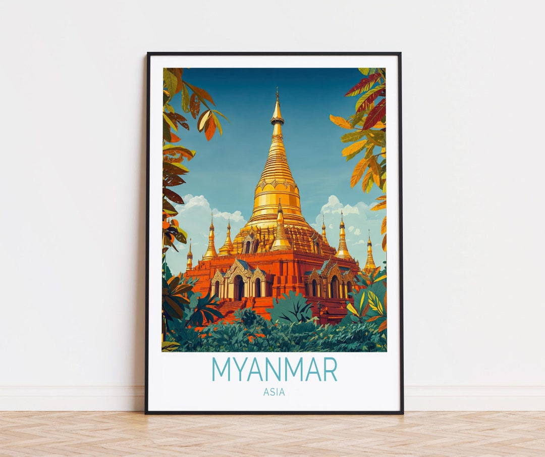Myanmar Travel Poster, Asia Wall Art, Myanmar Print, Birthday Present ...