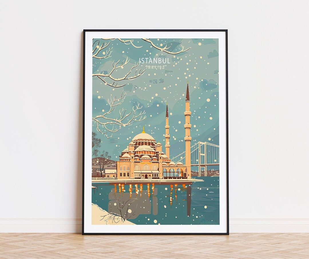Istanbul Travel Poster, Turkey City Wall Art, Istanbul Winter Print ...