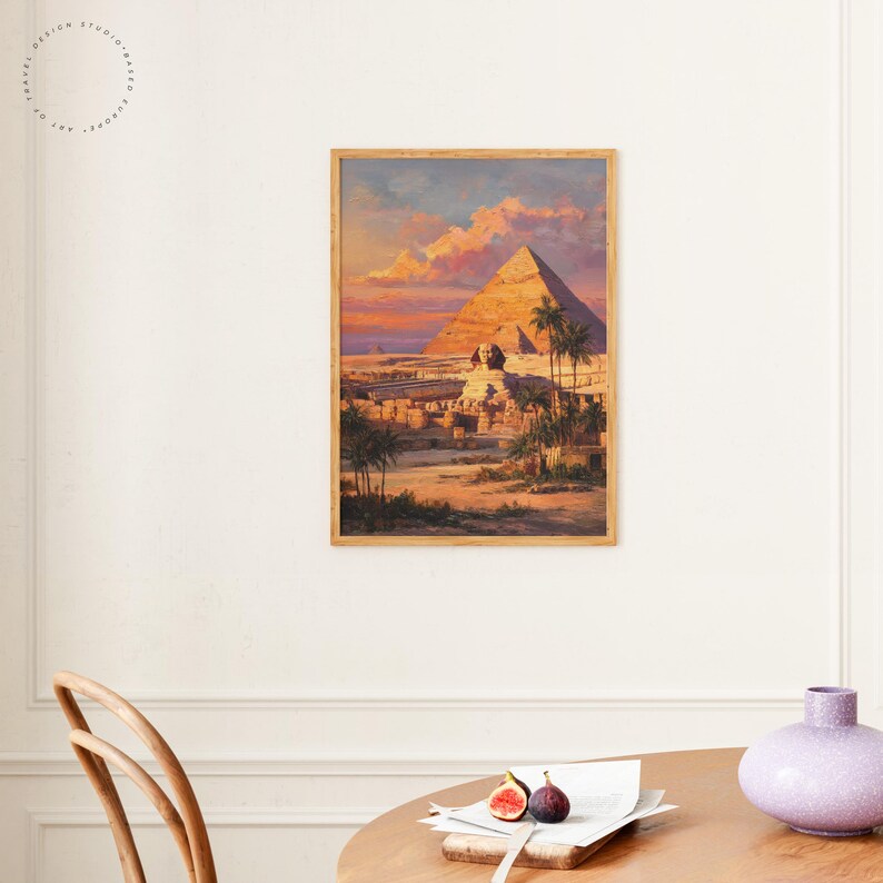 Cairo Egypt Pyramids Oil Painting Print | Sphinx Sunset Wall Art ...