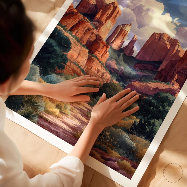 Aquarela de Sedona, Arizona, pôster retrô de viagem pelo deserto, arte ...