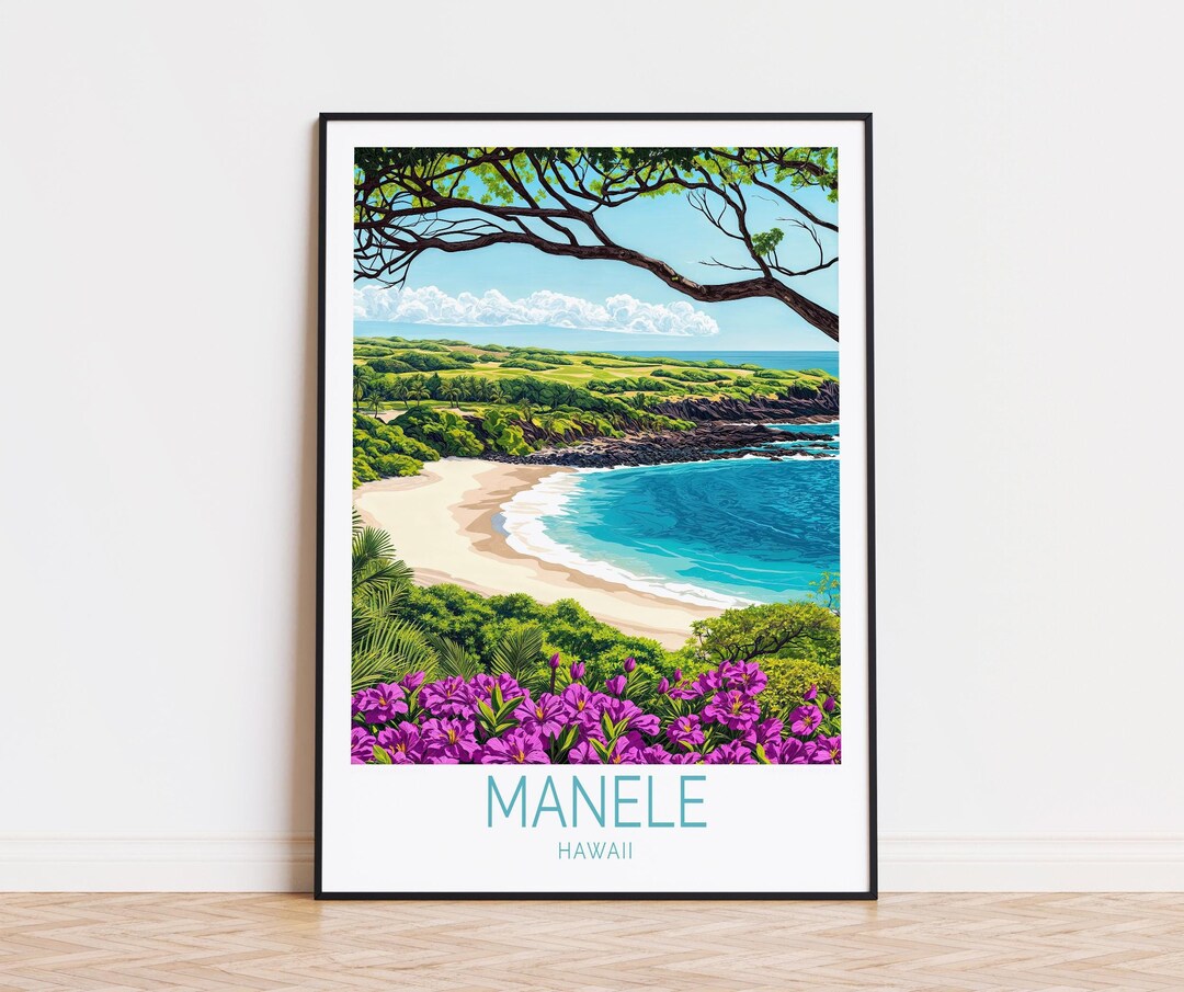 Manele Hawaii Travel Poster, Hawaii Wall Art, Manele Coast Print ...
