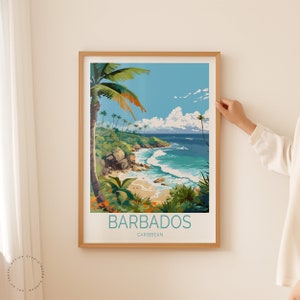 Barbados Caribbean Travel Print, Caribbean Wall Art, Bottom Bay Poster ...