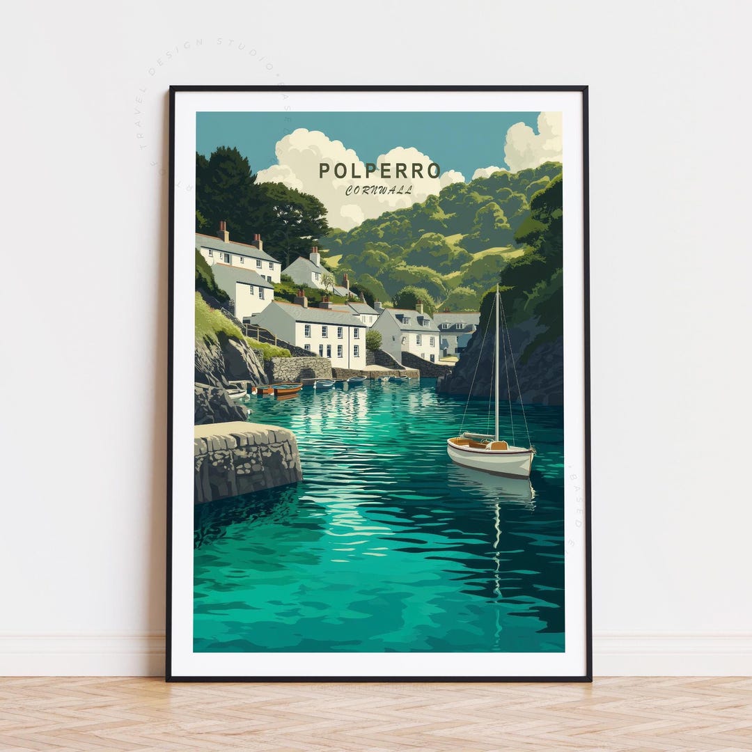 Polperro Coastal Travel Poster, England Wall Art, Polperro Cornwall ...