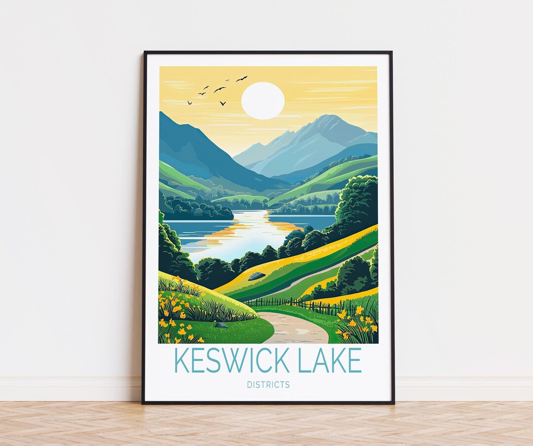 Keswick Lake Districts Travel Poster, Keswick Wall Art, Keswick Lake ...