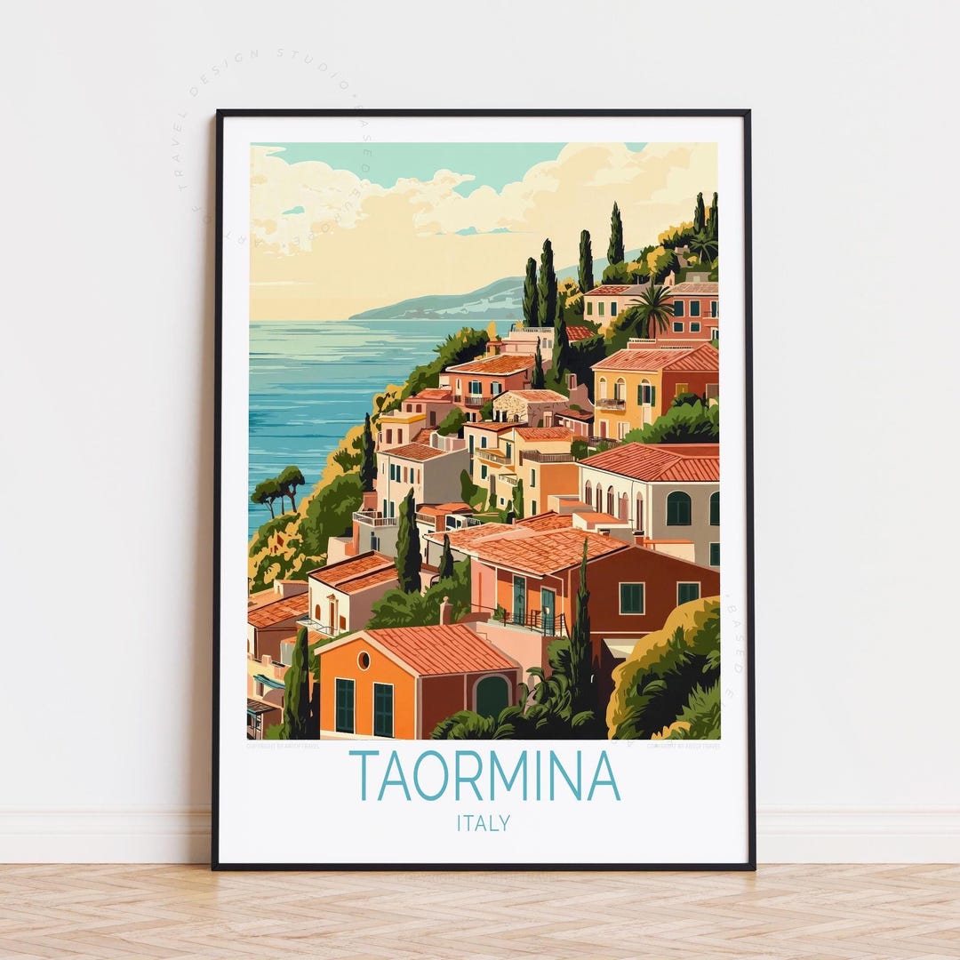Taormina Italy Travel Poster, Italy Sicily Wall Art, Taormina Print ...