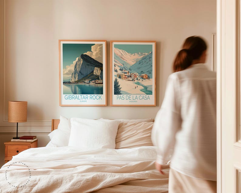 Gibraltar Rock Travel Poster, Europe Coastal Landmark Wall Art Print ...