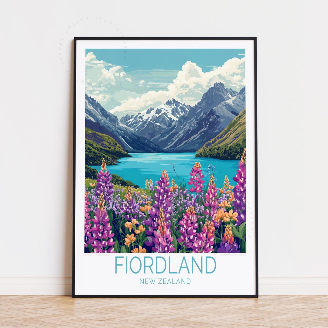 Fiordland Travel Poster, New Zealand Wall Art, Fiordland National Park ...
