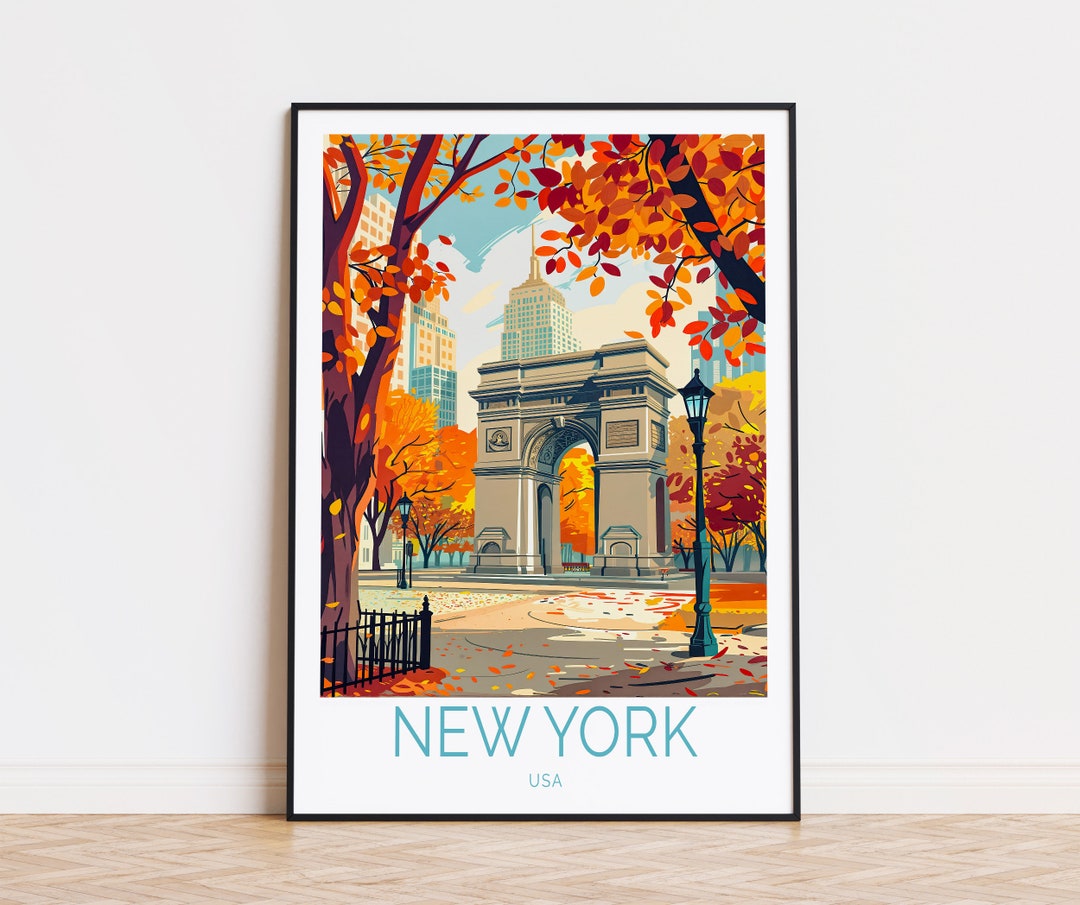 New York USA City Poster, USA Travel Poster, New York Autumn Print ...