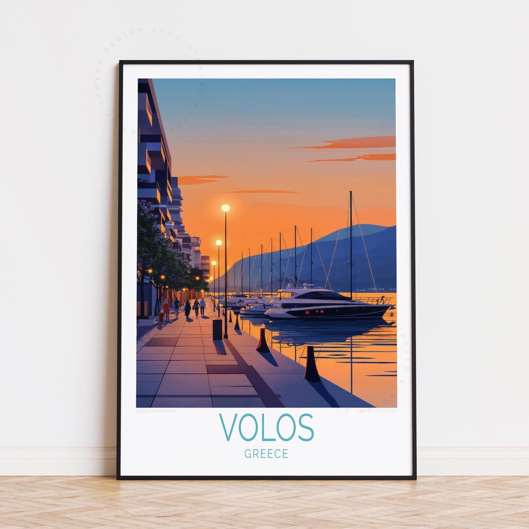 Volos Greece Travel Poster, Greece Wall Art, Volos Sunset Print ...