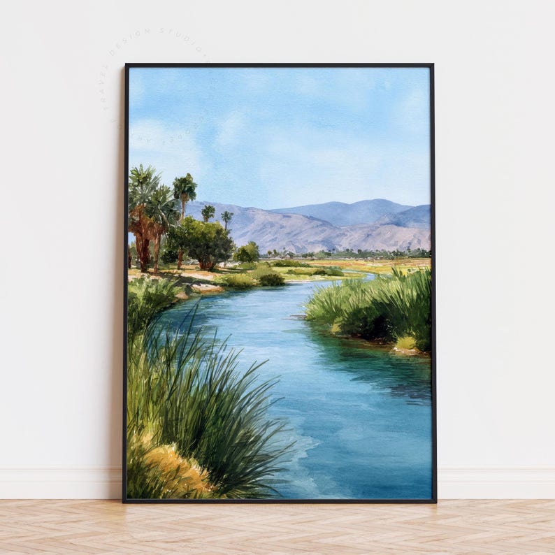Yuma Arizona Watercolor Poster | Desert River Landscape Travel Wall Art ...