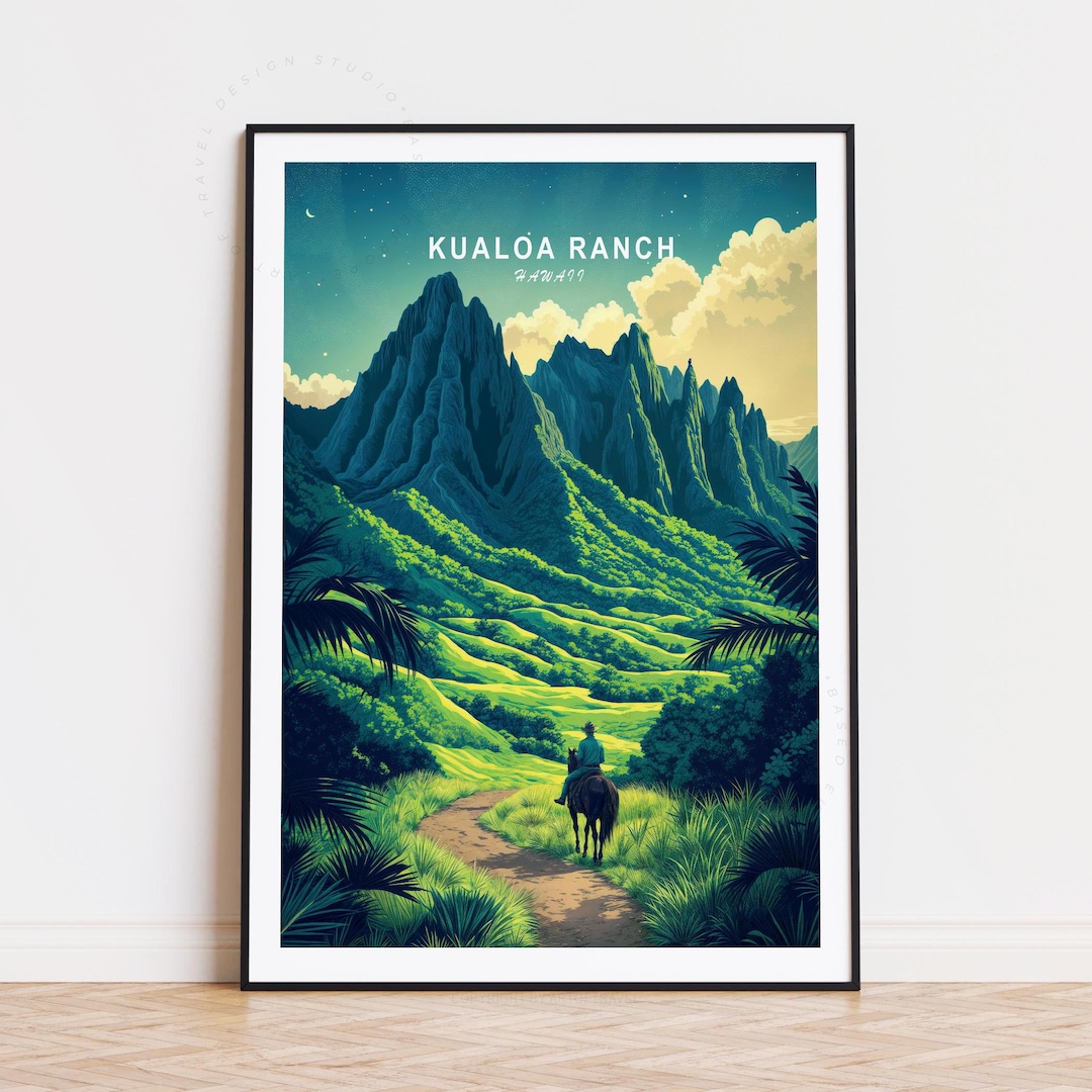 Kualoa Ranch Hawaii Travel Poster, Hawaii Wall Art, Kualoa Ranch Print ...