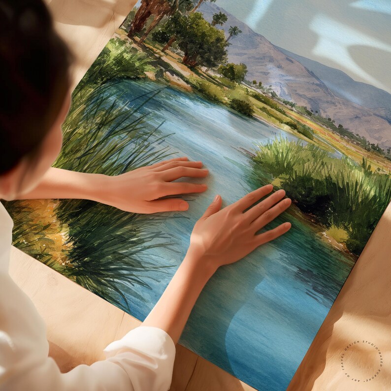 Yuma Arizona Watercolor Poster | Desert River Landscape Travel Wall Art ...