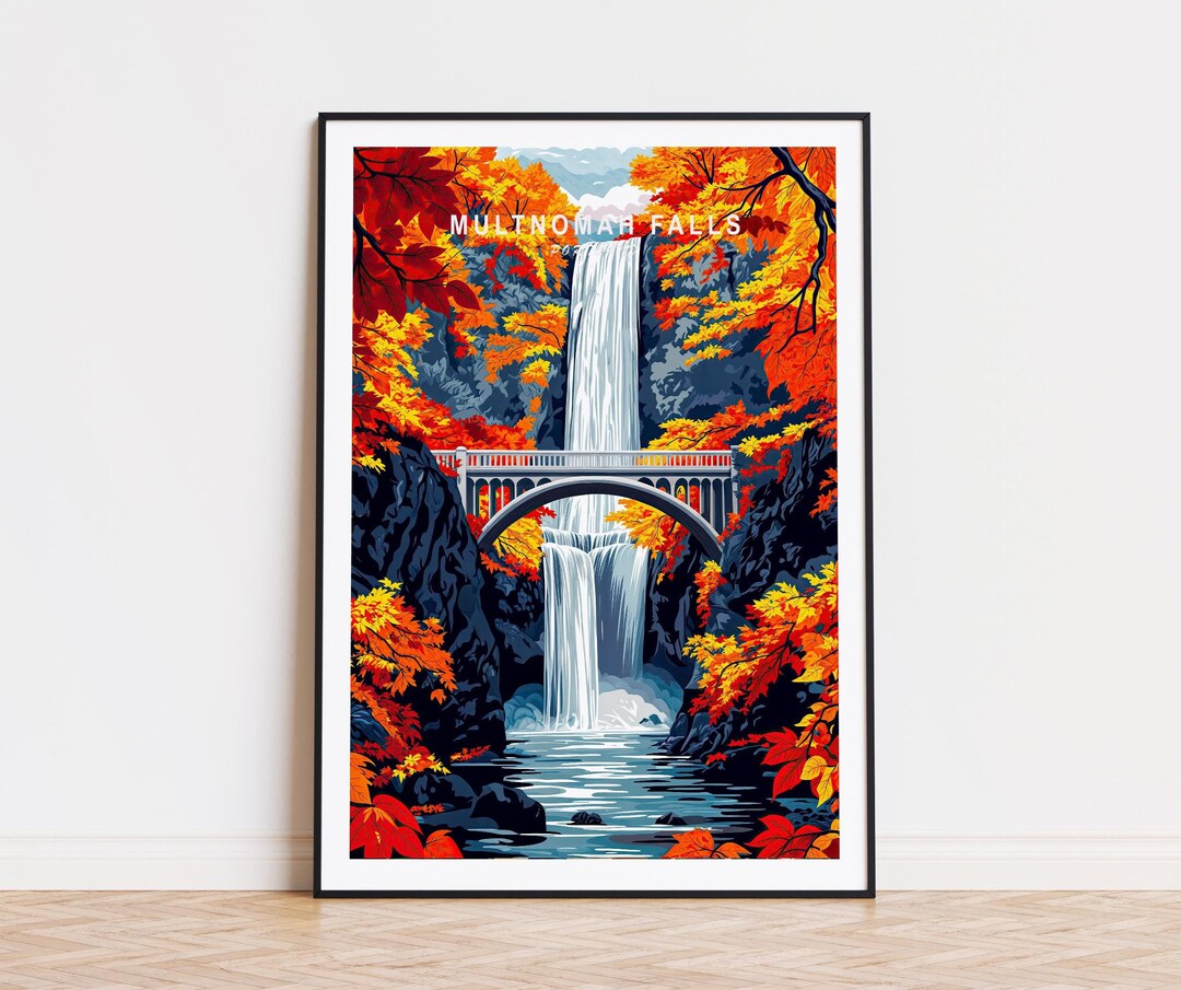 Multnomah Falls Travel Poster, Portland Multnomah Falls Print, Portland ...