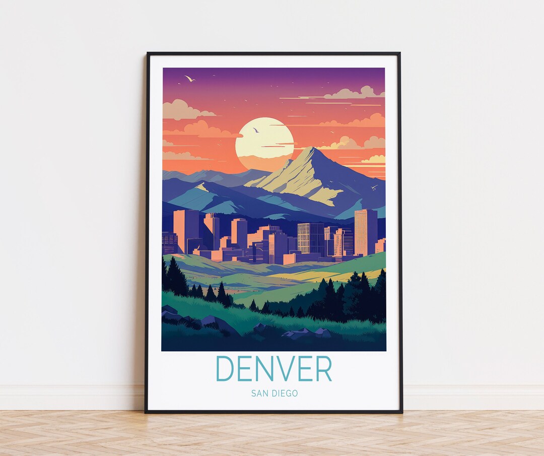 Denver Travel Poster, Denver San Diego Wall Art, Denver Sunset Print ...