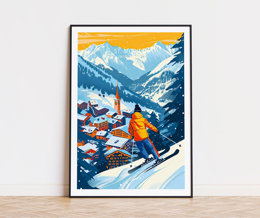 St. Moritz Switzerland Poster, Switzerland Winter Wall Art, St. Moritz ...