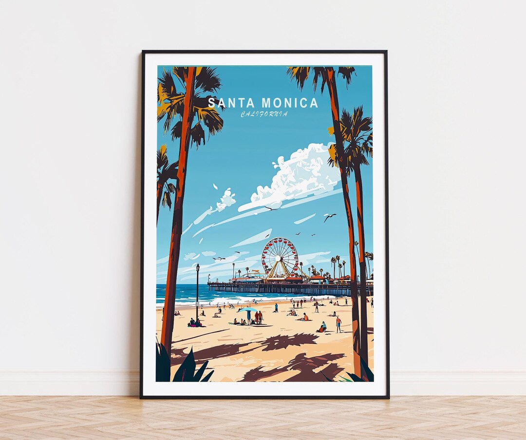 Santa Monica California Travel Poster, California Travel Wall Art ...