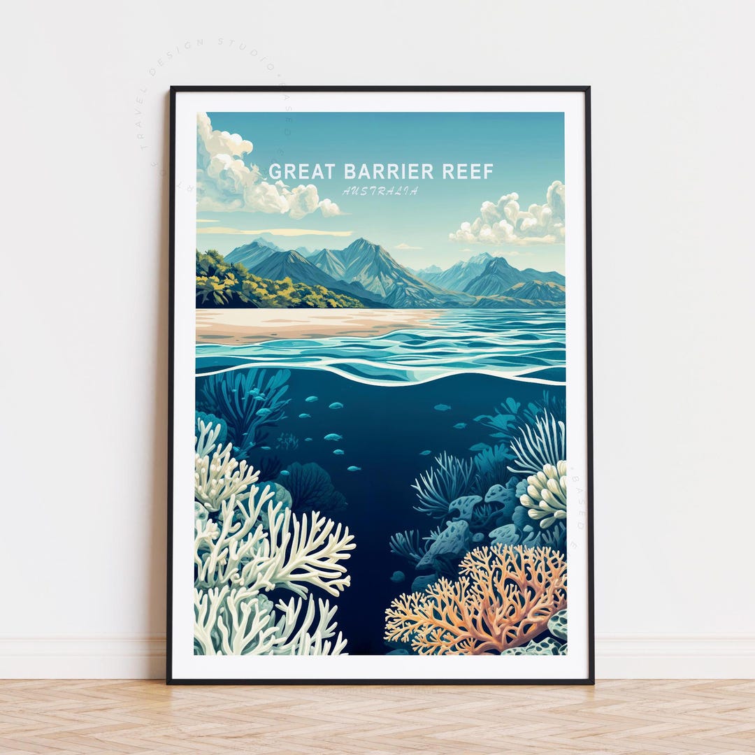 Great Barrier Reef Travel Poster, Australia Wall Art, Great Barrier ...