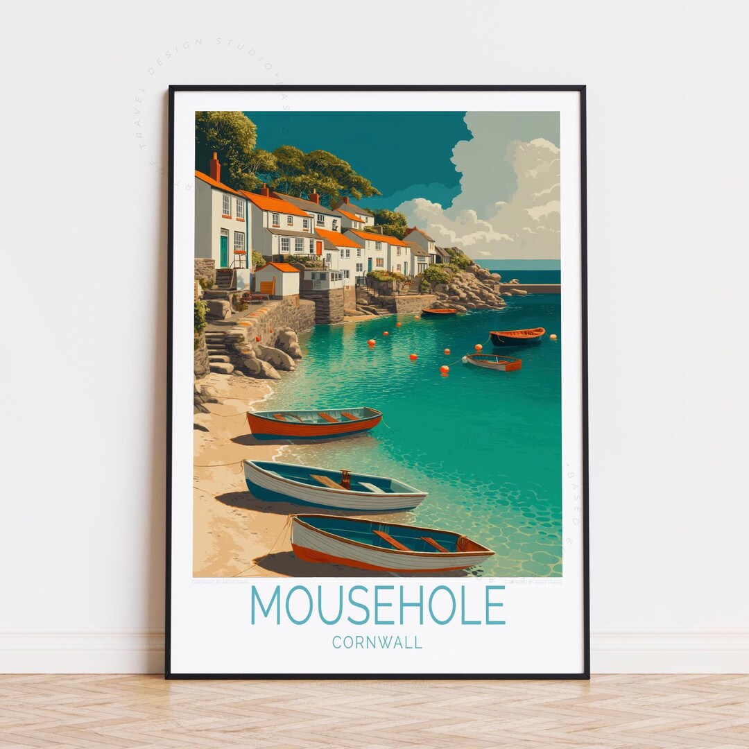 Mousehole Cornwall Travel Poster, England Wall Art, Mousehole Print ...
