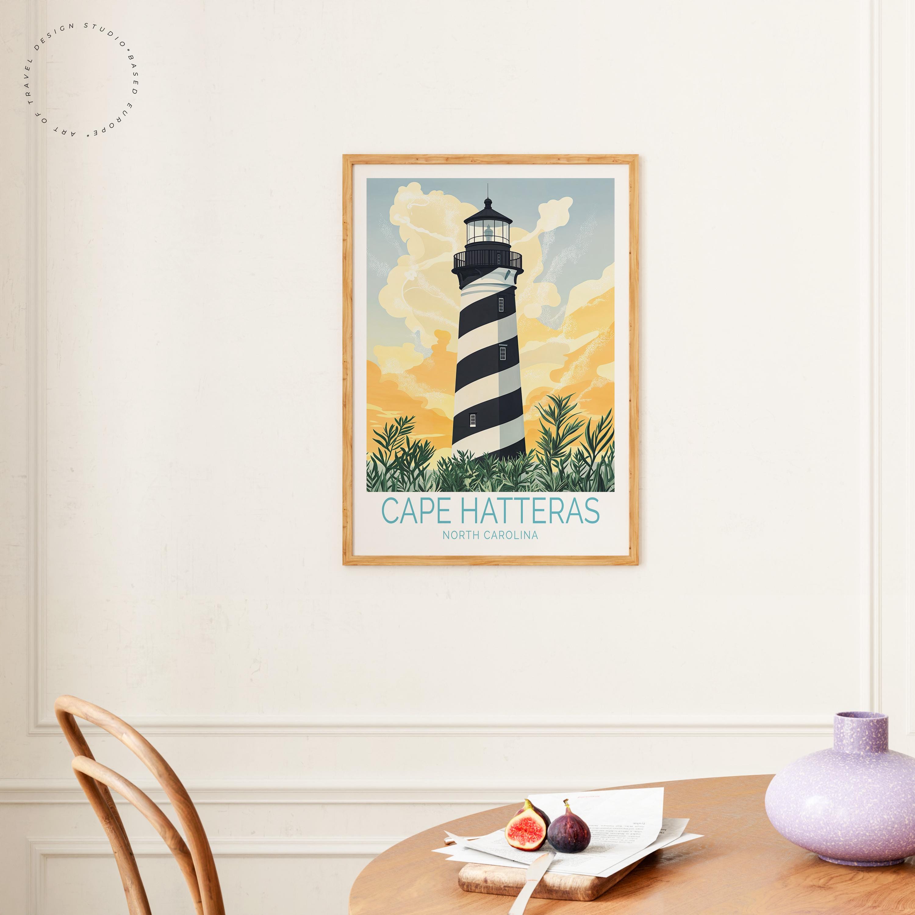 Cape Hatteras Travel Poster, North Carolina Wall Art, Lighthouse Print ...