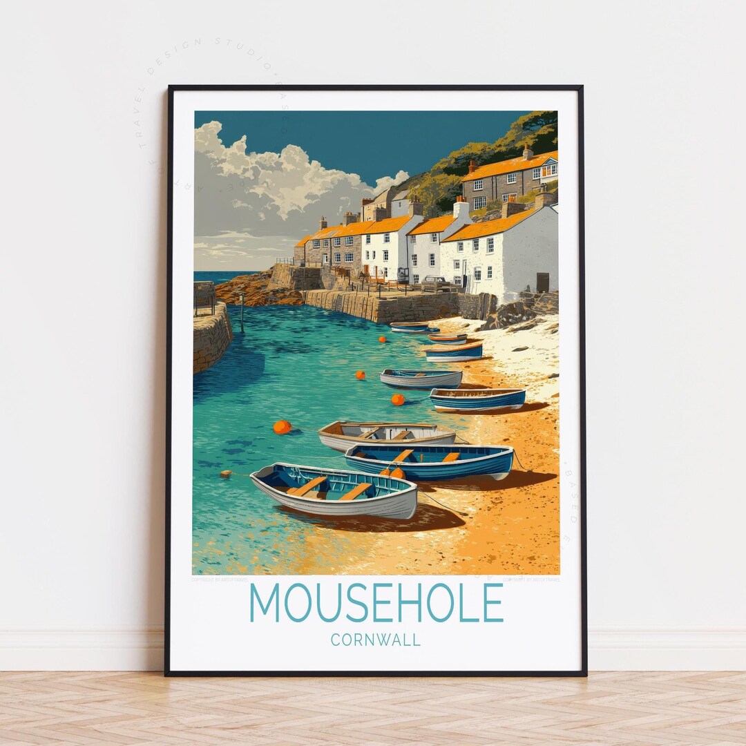 Mousehole Cornwall Travel Poster, England Wall Art, Mousehole Print ...