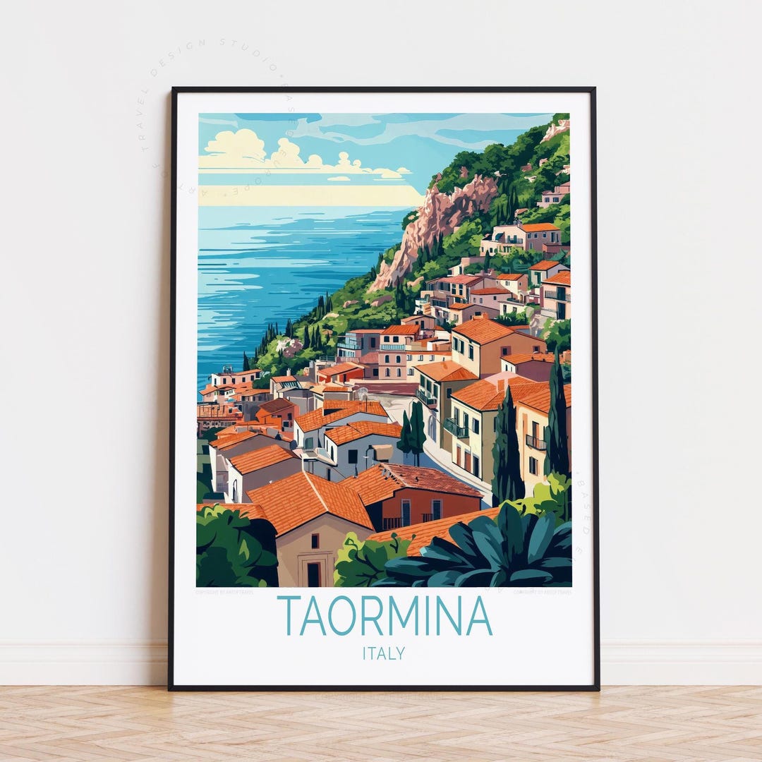 Taormina Travel Poster, Italy Sicily Wall Art, Taormina Italy Print ...