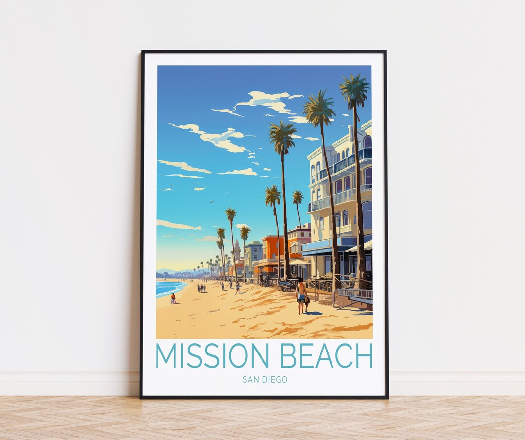 Mission Beach Travel Poster, Mission Beach Wall Art, San Diego Print ...