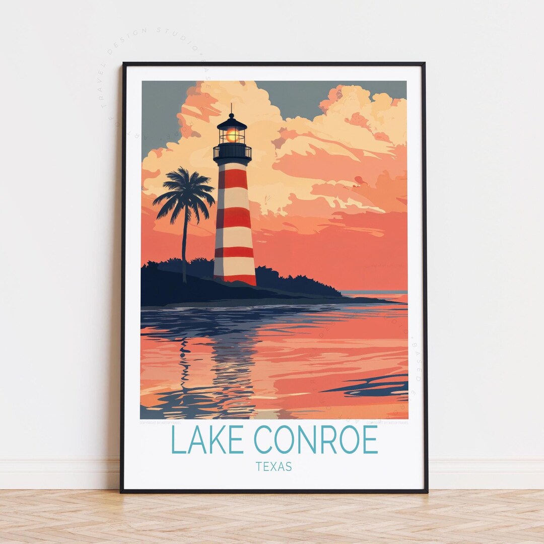 Lake Conroe Texas Travel Poster, Texas Wall Art, Lake Conroe Print ...