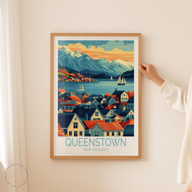 Queenstown New Zealand Travel Poster, New Zealand Wall Art, Queenstown ...