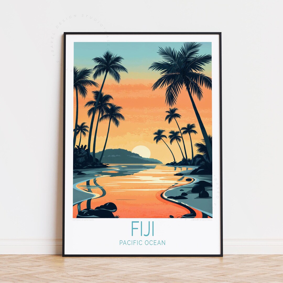 Fiji Travel Poster, Pacific Ocean Wall Art, Fiji South Pacific Print ...