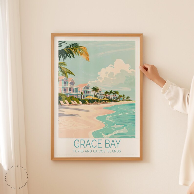 Grace Bay Travel Poster, Turks and Caicos Islands Wall Art, Grace Bay ...