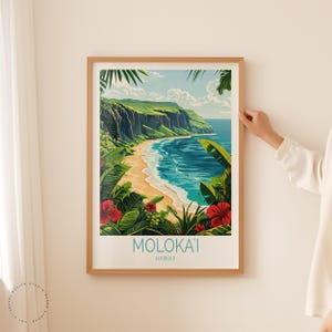 Moloka'i Hawaii Travel Poster, Hawaii Wall Art, Moloka'i Coast Print ...