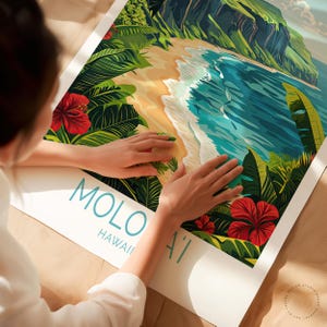 Moloka'i Hawaii Travel Poster, Hawaii Wall Art, Moloka'i Coast Print ...