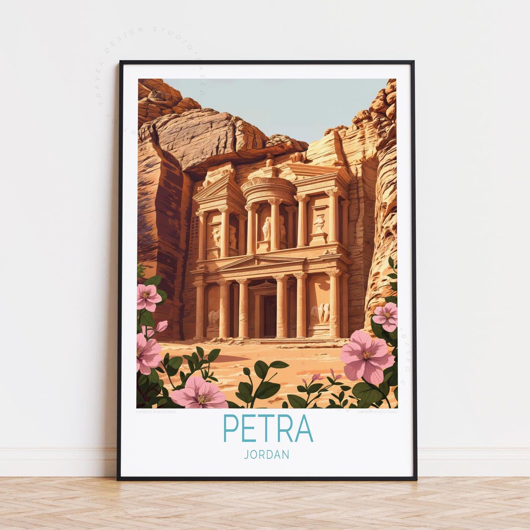 Petra Jordan Travel Poster, Jordan Wall Art, Petra Rose City Print ...