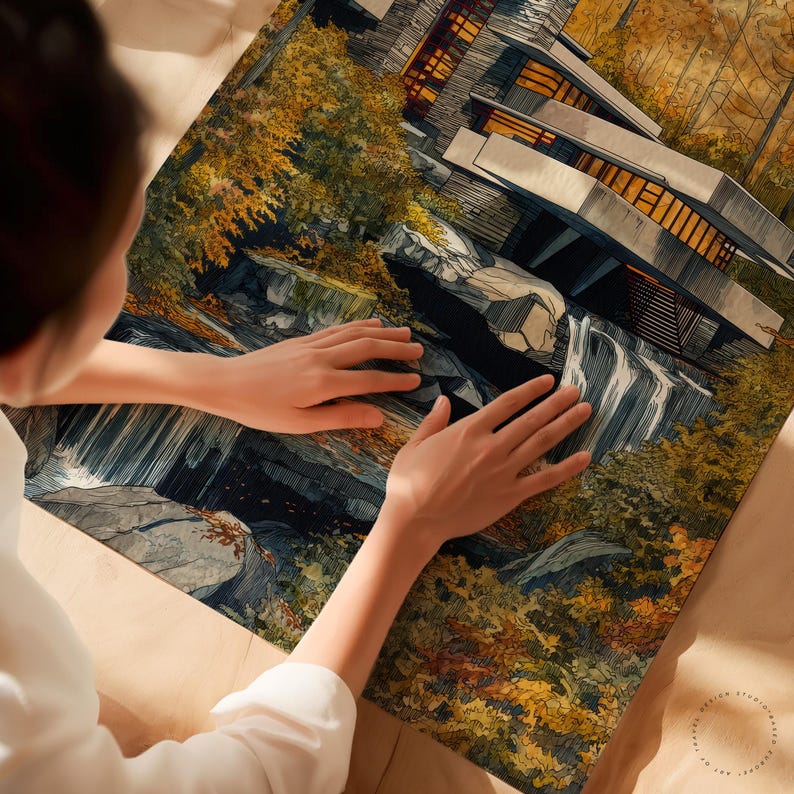 Fallingwater Pennsylvania Oil Painting Poster | Fallingwater Wall Art ...